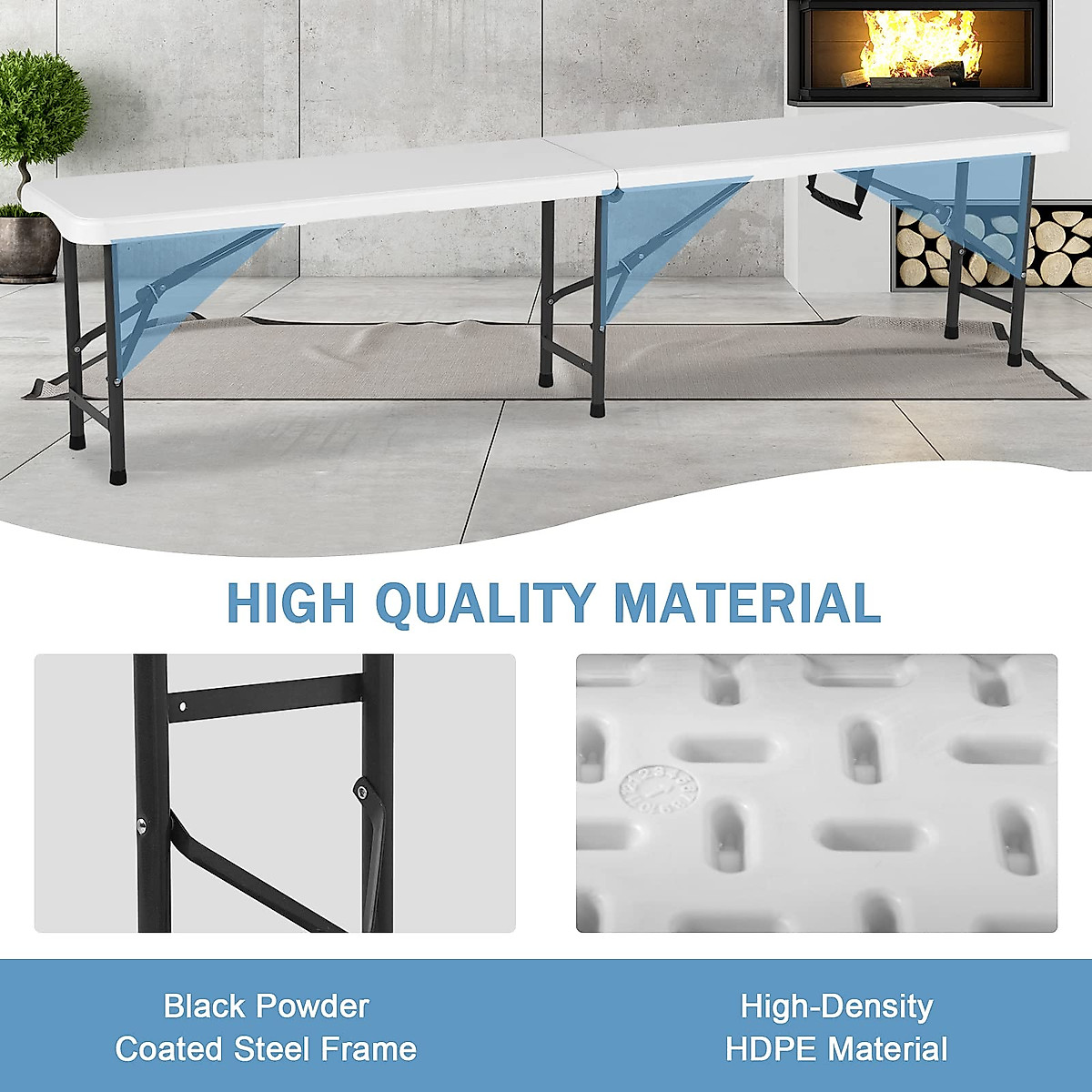 Plastic Folding Benches 6 Foot 2 Pack, Portable Outdoor Bench With Handle & Lock for Picnic Camping Dining Soccer Entertaining Activities, 660LBS, No Assembly