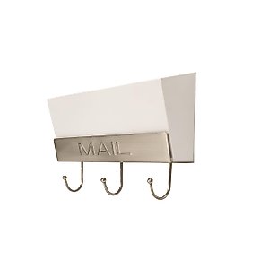 FantasHome Metal Hook Rack with 3 Hooks and Plastic Mail Holder Storage Basket on The Wall for Entryway(White)