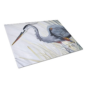 Caroline's Treasures JMK1017LCB Blue Heron Frog hunting Glass Cutting Board Large Decorative Tempered Glass Kitchen Cutting and Serving Board Large Size Chopping Board