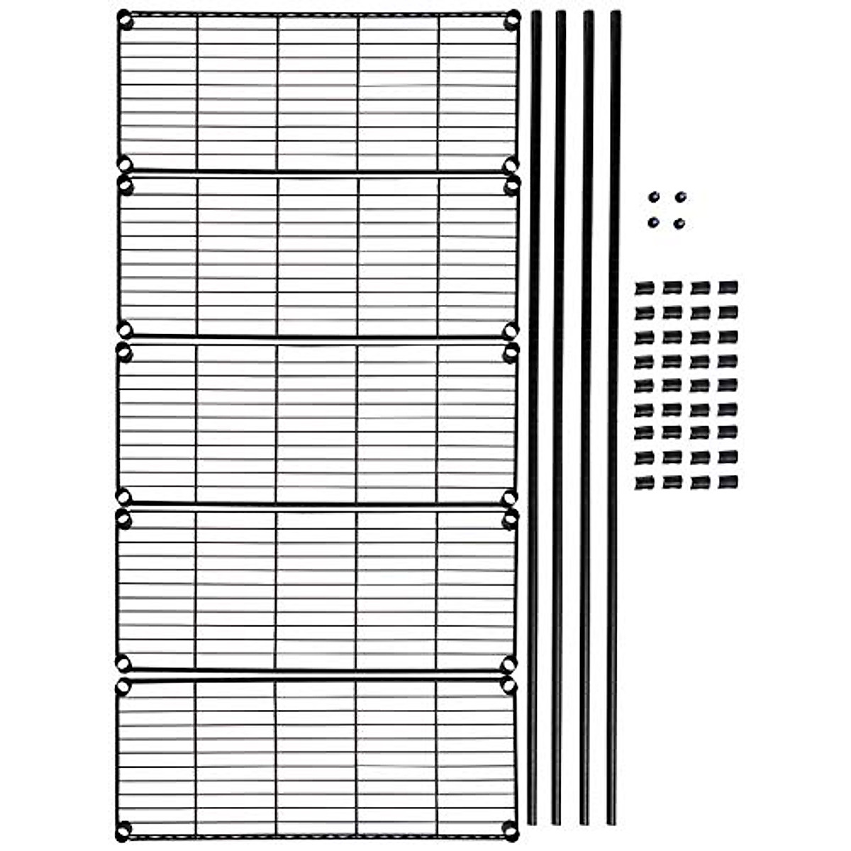 AmazonBasics Expandable Metal Hanging Rack Wardrobe with Shelves, Black & 5-Shelf Adjustable, Heavy Duty Storage Shelving Unit (350 lbs per shelf), Steel Organizer Wire Rack, Black,(36L x 14W x 72H)