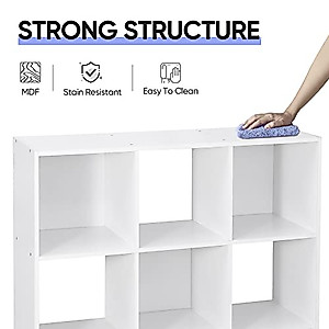 JupiterForce 9 Cube Storage Organizer Wooden Display Shelf W/ 5 Removable Back Panels, Customizable Bookcase Bookshelf for Home, Office, Bedroom and Living Room (White)