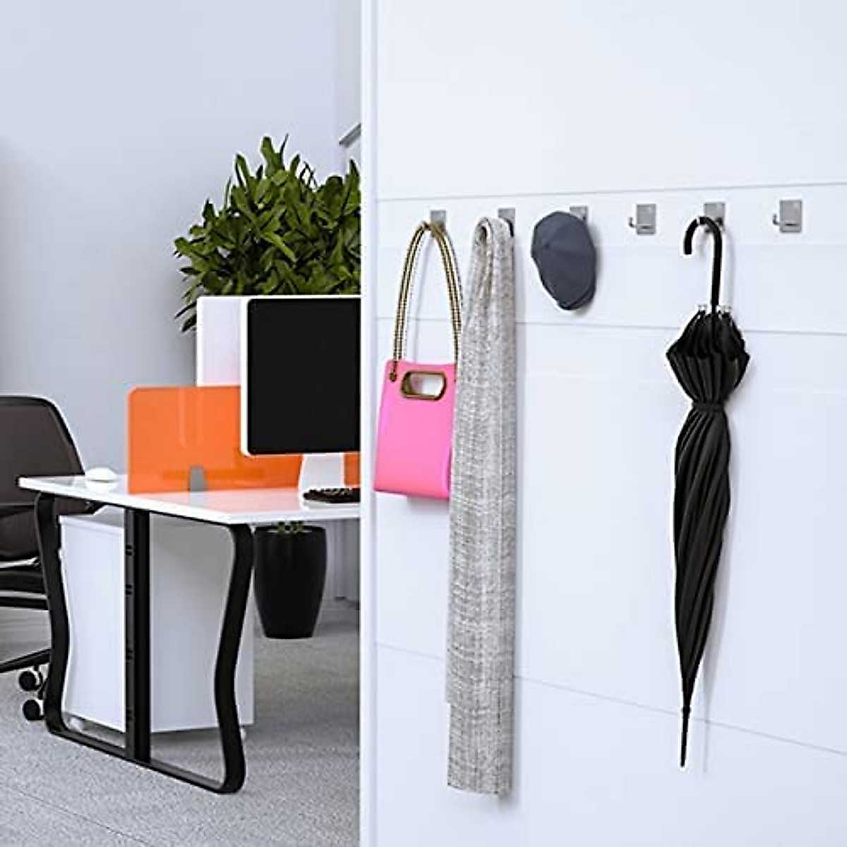 Heavy Duty Adhesive Hooks, Stick on Wall Adhesive Hangers, Strong Stainless Steel Holder, Self Adhesive Hooks for Kitchen Bathroom Home Door Towel Coat Key Robe 4 Packs (Silver)