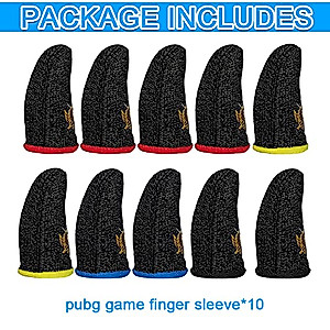 IUGGAN PUBG Mobile Finger Sleeve Thumb Gaming Gloves [10 Pack], Silver Fiber Anti-Sweat Cell Phone Finger Sleeve for Call of Duty Mobile/Rules of Survival for iPhone,Android,ipad