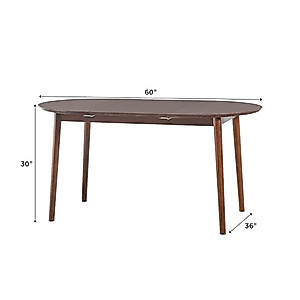 Walker Edison Mid Century Solid Wood Oval Extension Dining Table with Hairpin Legs and Removable Leaf, 60 Inch, Walnut