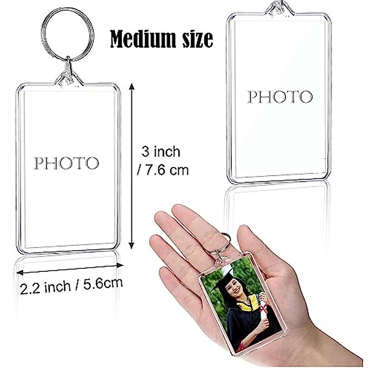Lckaey keychain picture holder frame key chain pendant picture key chain personalized photo DIY gift key chain Z002-5-pack-medium