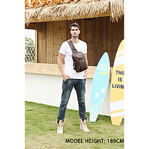 LANNSYNE Vintage Full Grain Leather Sling Bag Crossbody Chest Daypack