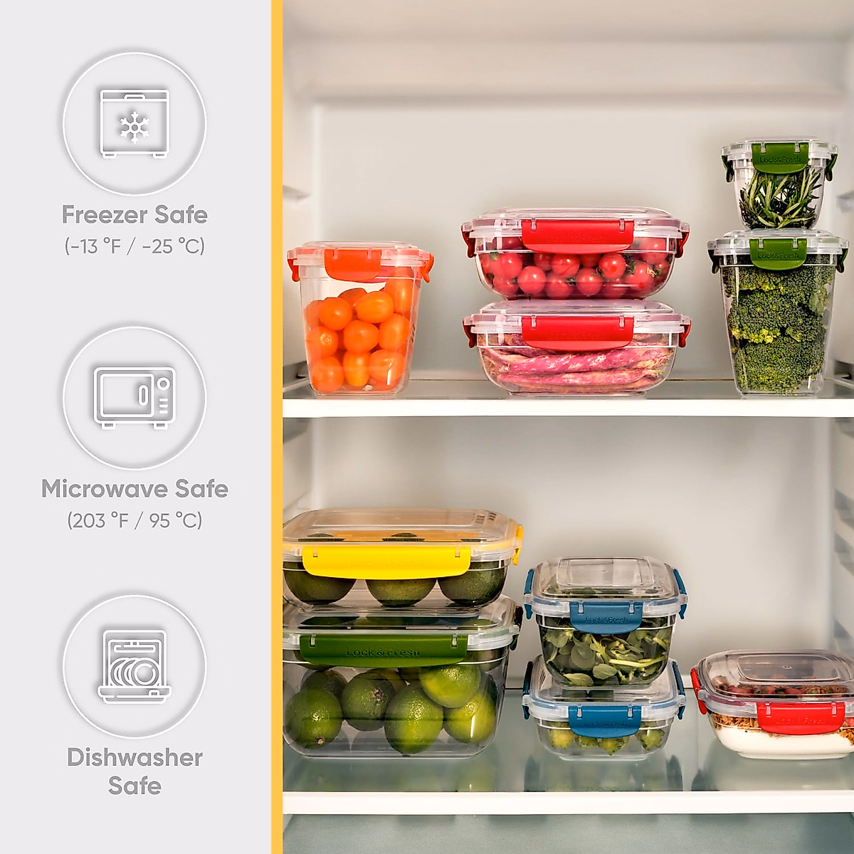 Superio Pack of 6 Plastic Food Storage Containers with Airtight Lids - 16 Oz, BPA Free, Leakproof, Stackable Sealed Containers for Organizing,- Microwave, Dishwasher and Freezer Safe, Yellow