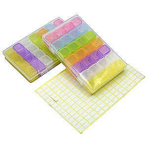 2 Pack 28 Grids Colorful 5D Diamond Painting Embroidery Box, Accessories Storage Containers Adjustable Bead Case with 196 Pcs Label Stickers (28 Grids-2pack Colorful)