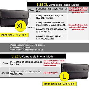 Gentlestache X-Large Leather Phone Holster for iPhone 14 Pro Max, Horizontal Cell Phone Case for Galaxy S23 Ultra S23 Plus, Phone Belt Holder with Belt Clip for Phone with Protective Case