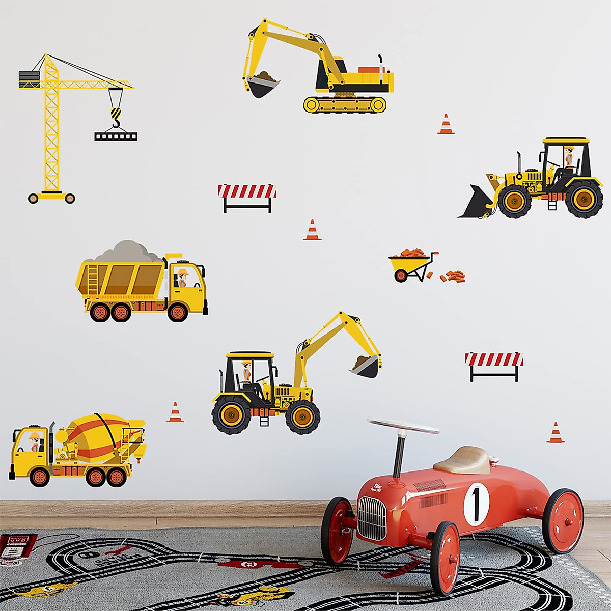 City Construction Vehicles Wall Decals, Truck Digger Excavator Cartoon Engineering Car Decorative Wall Stickers, Removable DIY Wallpaper for Kids Boys Bedroom, Playroom, Living Room Décor