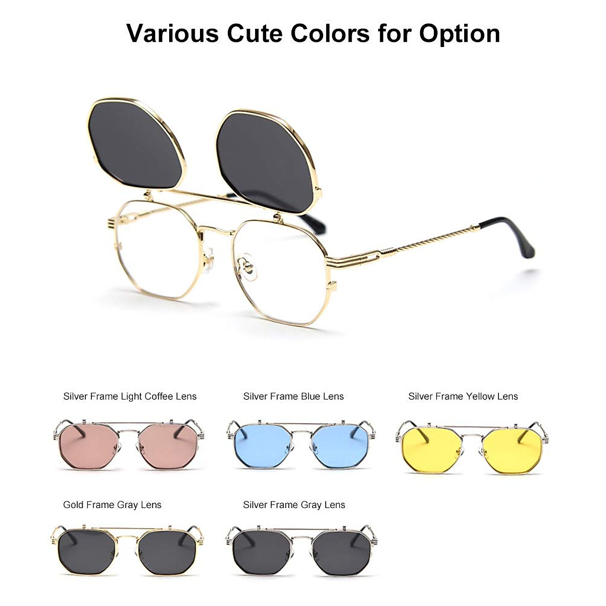 Dollger Flip Up Sunglasses Men Women Polarized Steampunk Flip Sunglasses with Double Lenses(Gold Frame Gray Lens)