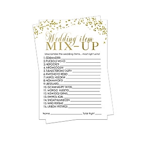 Black and Gold Bridal Shower Word Scramble Game Unscramble Wedding Phrases, Modern Confetti, 4x6 Cards, 25 Guest Pack