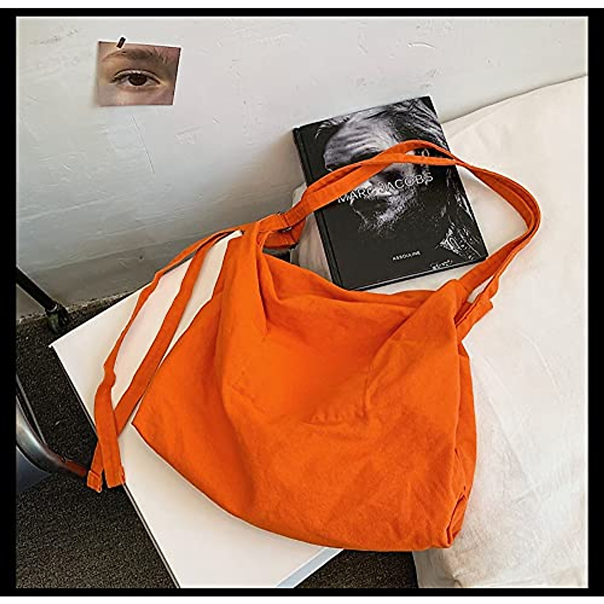 HUALEENA Women's Large Capacity Canvas Bag Crossbody Bag Casual Hobo Bag Shoulder Bag Shopping Bag Unisex (Black)