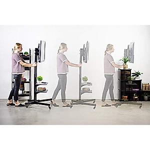 VIVO Mobile TV Cart for 32 to 83 inch Screens up to 110 lbs, LCD LED OLED 4K Smart Flat, Curved Panels, Rolling Stand, Dual Laptop Shelves, Locking Wheels, Max VESA 600x400, Black, STAND-TV01B