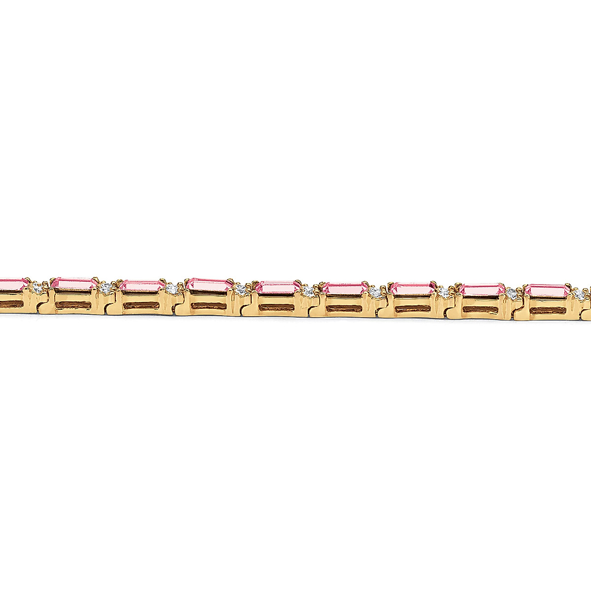 PalmBeach Yellow Gold-plated Emerald Cut Simulated Birthstone Tennis Bracelet (3mm), Box Clasp, 7.5 inches Month 6
