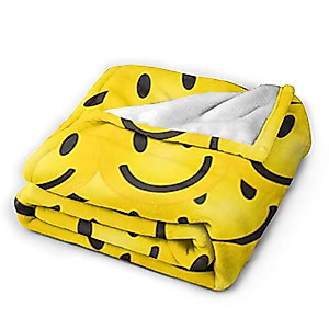 Maikeway Smiley Face Pattern Fleece Blanket Throw Warm Super Soft Comfort for Travel Outdoor Home 60"x50"