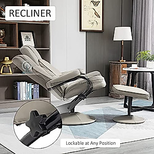 HOMCOM Swivel Recliner, Manual PU Leather Armchair with Ottoman Footrest for Living Room, Office, Bedroom, Grey