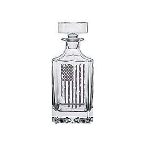 Rogue River Tactical Tattered Worn American US Flag USA Patriotic Whiskey Decanter With Airtight Glass Stopper Custom Gift For Men Dad Veteran Father's Day