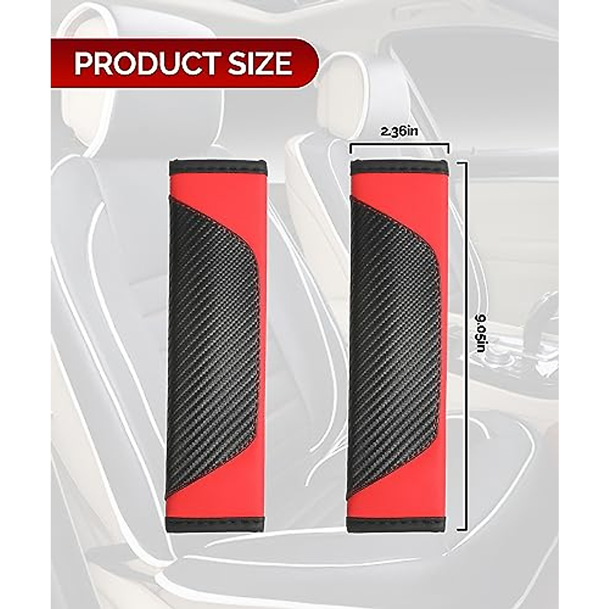 RACOONA Seat Belt Cover Pad,Seatbelt Covers,Car Accessories Car Seat Belt Cover,Carbon Fiber Seat Belt Shoulder Pad,Seatbelt Cushion Seatbelt Shoulder Strap Covers for Cars,Trucks(Black&Red)