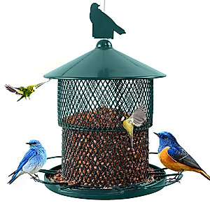 Metal Bird Feeders for Outside,Squirrel Proof Outdoors Hanging Bird Feeder, 7.4LB Capacity,6 Perches, Heavy Duty Mesh Birdfeeders for Cardinals, Finches-Green