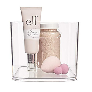 STORi Bliss 10" x 6" Open Compartment Clear Plastic Organizer | Rectangular Makeup and Vanity Storage Bin and Pantry Caddy with Pass-Through Handles | Round Corner Design | Made in USA