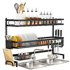 BeCeLe Dish Rack,3 Tier Dish Drying Drainer Rack,Ideal for Kitchen Organizer with One Over The Sink Drainer,Cutboard Stand,Utensils Holder,Gift for Housewarming,Christmas,Thanksgiving