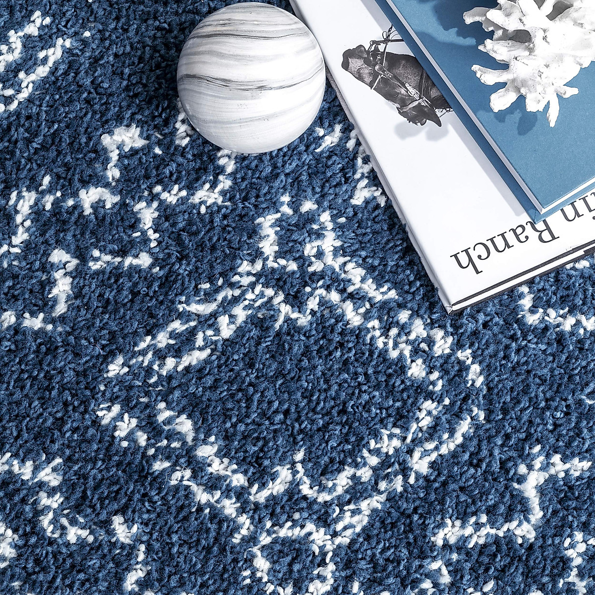 nuLOOM Vasiliki Moroccan Tribal Shag Area Rug , 5' x 8', Blue, Oval