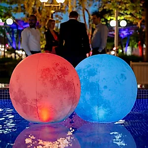 TIALLY Floating Pool Lights Solar Powered - 16" Full Moon Inflatable Led Lights for Pool, Floating Pool Light Ball for Swimming Pools, Ponds, Patio, Wedding, Pool Party Decor- 2 Pack