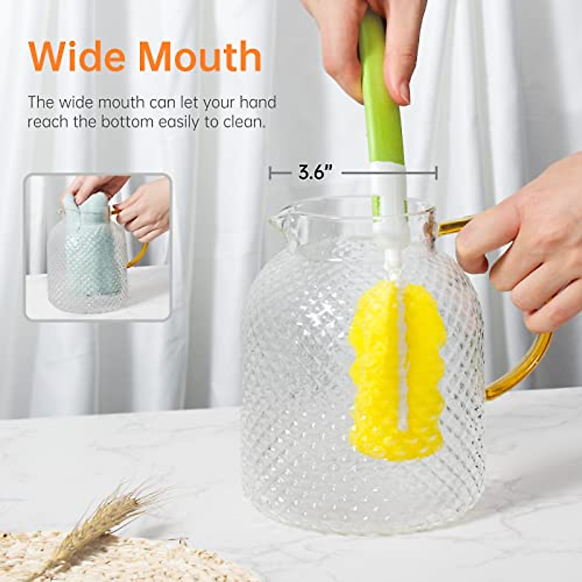 Glass Pitcher, ZBUFAN 60oz Glass Pitcher with Lid and Spout, 1.8L Glass Water Pitcher, Iced Tea Pitcher for Fridge, Pitchers Beverage Pitchers, Juice Lemonade Pitcher, Glass Carafe with Brush