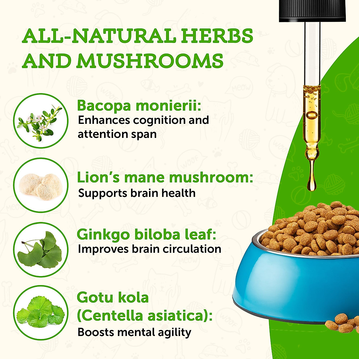 Animal Essentials Brain Awake for Dogs & Cats - Cognitive Support Supplement, Senior Support, Lion's Mane, Brain Health, Herbal Formula - 1 Fl Oz