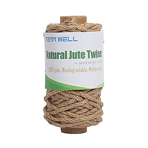Tenn Well Strong Natural Jute Twine, 4mm Thick 66 Feet Long Jute String Rope Roll for Garden, Arts & Crafts, Home Decor, Packaging