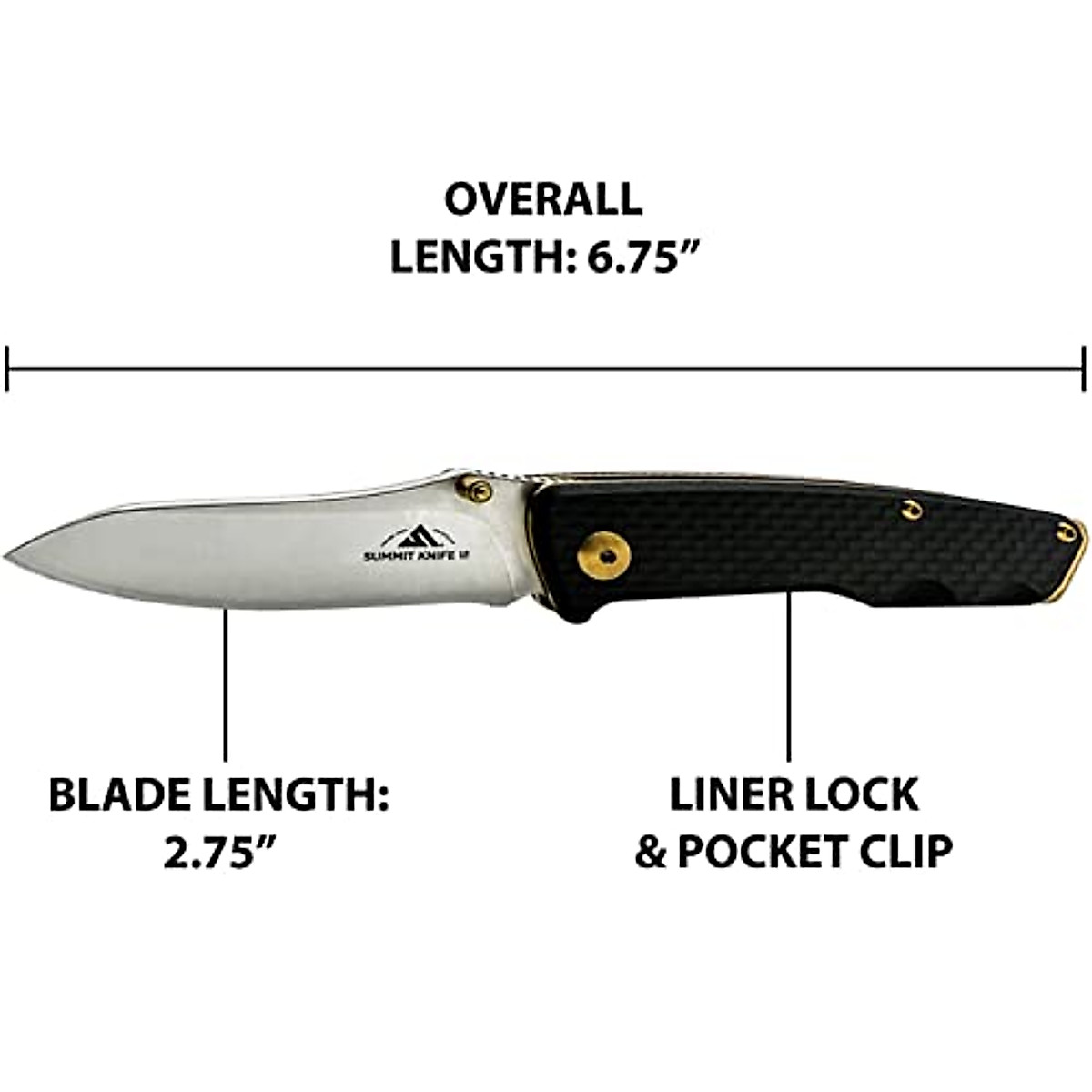 Summit Knife Co Mount Olympus EDC Folder Knife 2.75” VG10 Stainless Steel Blade - Black Carbon Fiber Scales Handle - Gentlemans Every Day Carry Lightweight Folding Pocket Knife