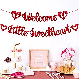 Valentine’s Day Baby Shower Banner Welcome Little Sweetheart Decoration Happy Valentine’s Day Theme Gender Reveal Welcome New Born Baby Celebration Party Supplies