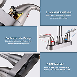 ARCORA 2 Handle Modern Bathroom Faucet Brushed Nickel, 4 Inch Centerset Bathroom Faucet with Drain Assembly and Supply Hoses, 3 Holes Faucet for Bathroom Sink