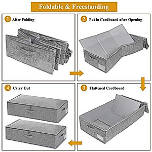 punemi Under Bed Storage, 4 Pack Underbed Storage Container Bags With Lid, Foldable Sturdy Clothes Storage Drawer Organizer W/ 3 Handles, Ultra Thick Fabric Blanket Shoe Storage Box, 30x15x6.7inch