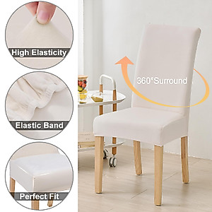 Smiry Velvet Stretch Chair Covers for Dining Room Set of 2, Soft Fit Removable Washable Kitchen Parsons Chair Slipcover Protector, Cream
