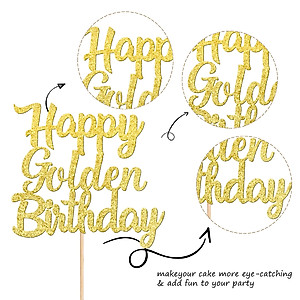 1 PCS Happy Golden Birthday Cake Topper Gold Glitter Birthday Cake Pick for Celebrating Birthday Anniversary Theme Party Cake Decorations Supplies