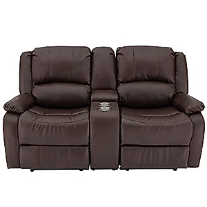 RecPro Charles Collection | 67" Double Recliner RV Sofa & Console | RV Zero Wall Loveseat | Wall Hugger Recliner | RV Theater Seating | RV Furniture | RV Living Room (Slideout) Furniture | Mahogany
