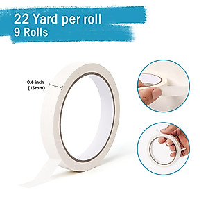 DUIJINYU 9 Rolls Masking Tape Bulk 0.6 Inch - Narrow White Painters Tape General Purpose for Packing Crafting DIY Home Office 3/5 Inch x 22 Yards