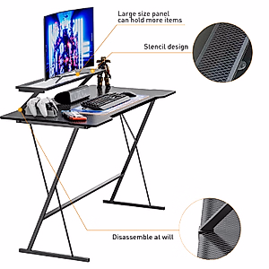 Bizzoelife Gaming Desk Home Office Table: 47Inch Z Shaped Home Office PC Computer Table, Gamer Workstation with Monitor Stand, Racing Style Game Tables with Cable Management Holes
