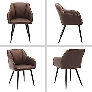 CLIPOP Modern Dining Chairs Set of 2, Upholstered Faux Leather Accent Chairs with Metal Legs, Armchair Desk Chair Thick Sponge Seat for Living Room Bedroom Guest Room, Brown