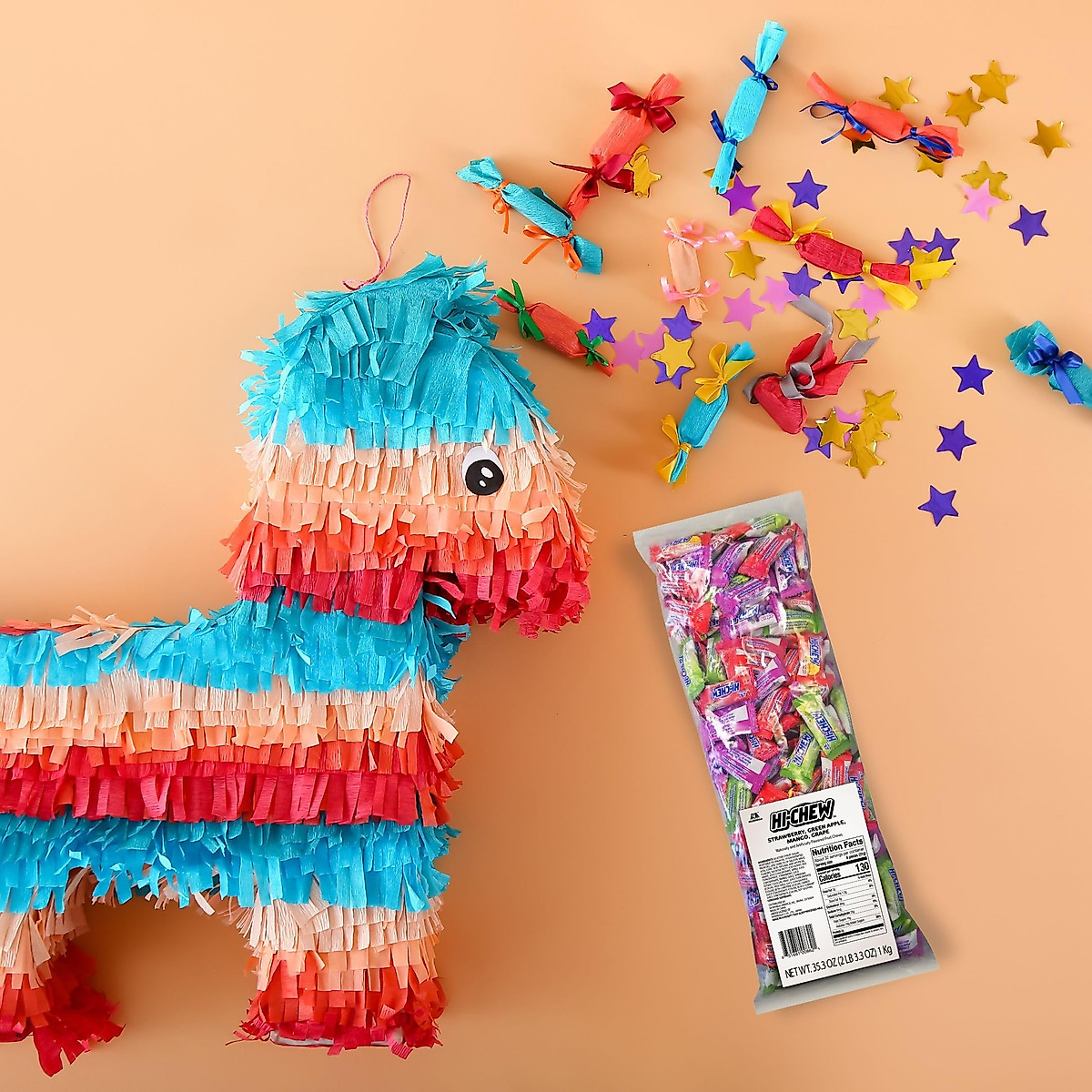 HI-CHEW Assorted Bulk Bag, 35.3oz | 185+ Count Individually Wrapped | Green Apple Strawberry Mango Grape | Soft & Chewy Taffy Candy | Made with Immensely Juicy Fruit Flavors | Individually Wrapped