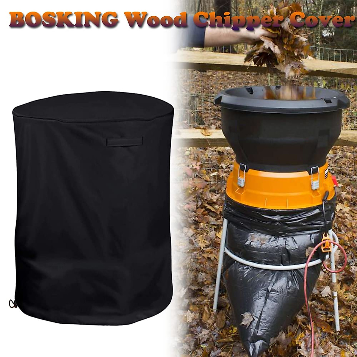 BOSKING Universal Wood Chipper Shredder Mulcher Cover Waterproof Dustproof Electric Leaf Mulcher Cover Black Wood Chipper Protective Cover