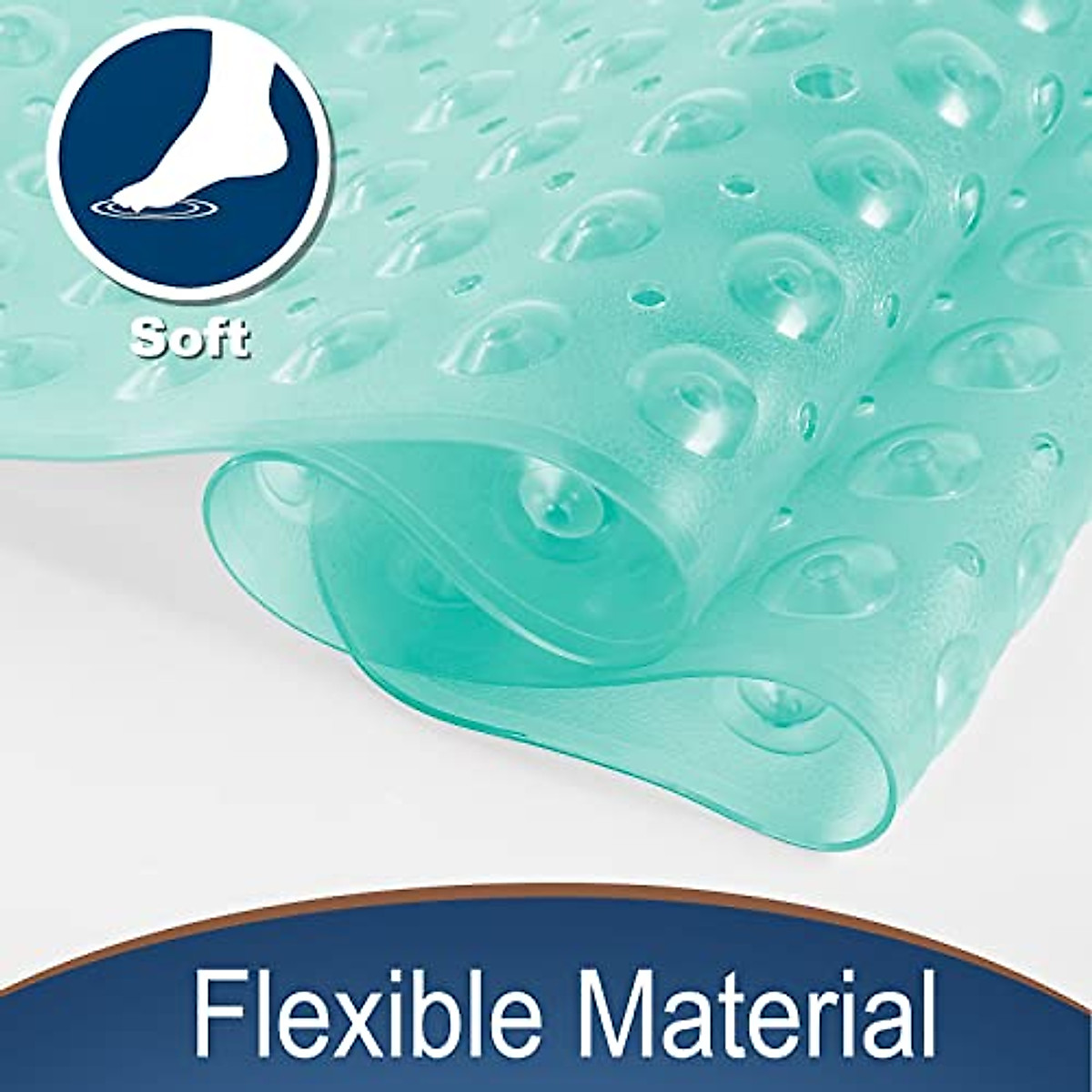 Yimobra Original Bath Tub Shower Mat Extra Long 16 x 40 Inches, Non-Slip with Drain Holes, Suction Cups, Machine Washable, Phthalate Free, Latex Free, BPA Free, Bathroom Mats, Clear Green