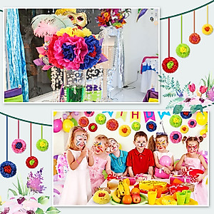 18 Pieces Colorful Fiesta Tissue Paper Flowers with 30 Pieces Green Pipe Cleaners Mexican Carnival Tissue Paper Flowers Chenille Stems Floral for Fiesta Party Baby Shower Wedding Birthday Party