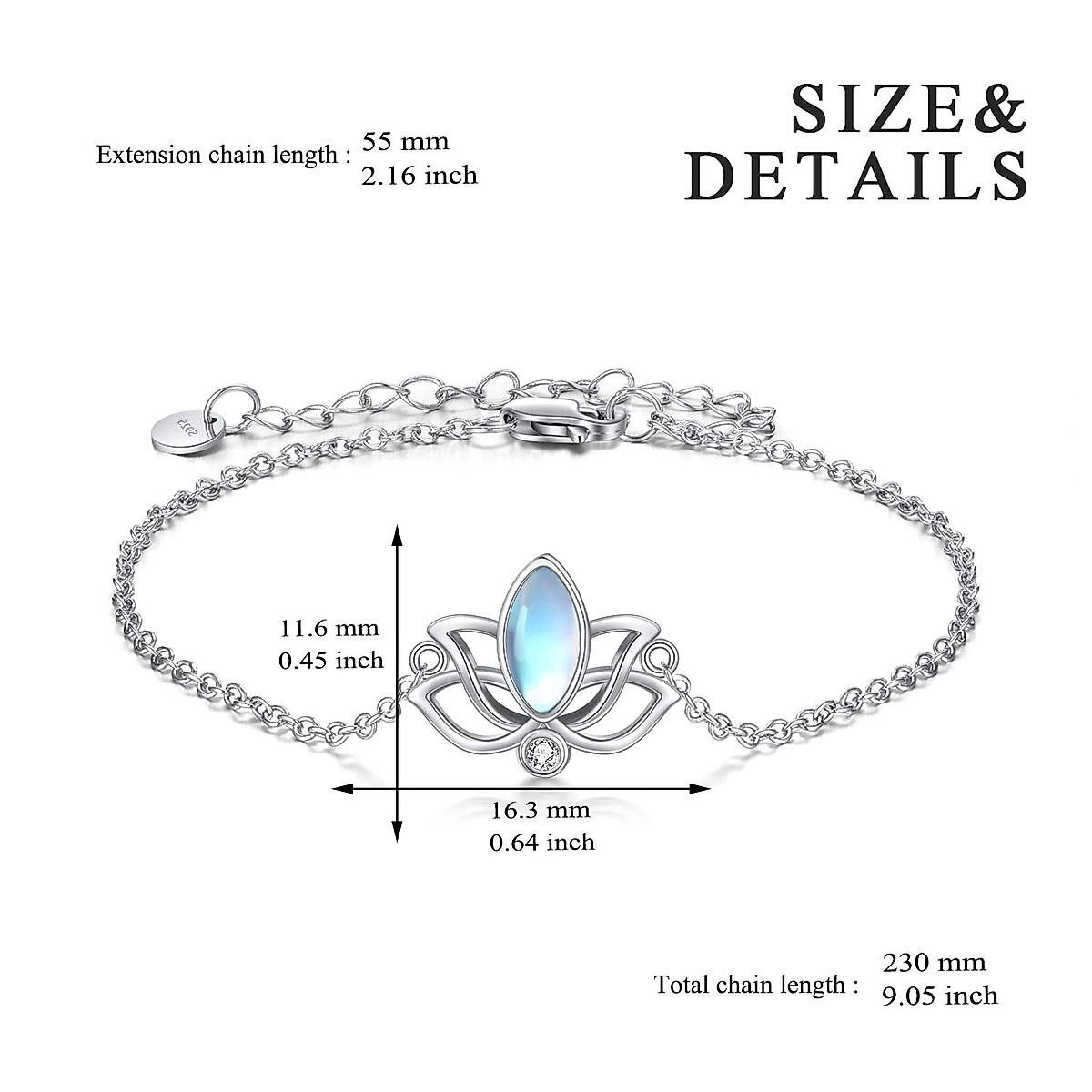 YFN Lotus Bracelets Sterling Silver Moonstone Lotus Flower Adjustable Bracelet Yoga Jewelry Gifts for Women
