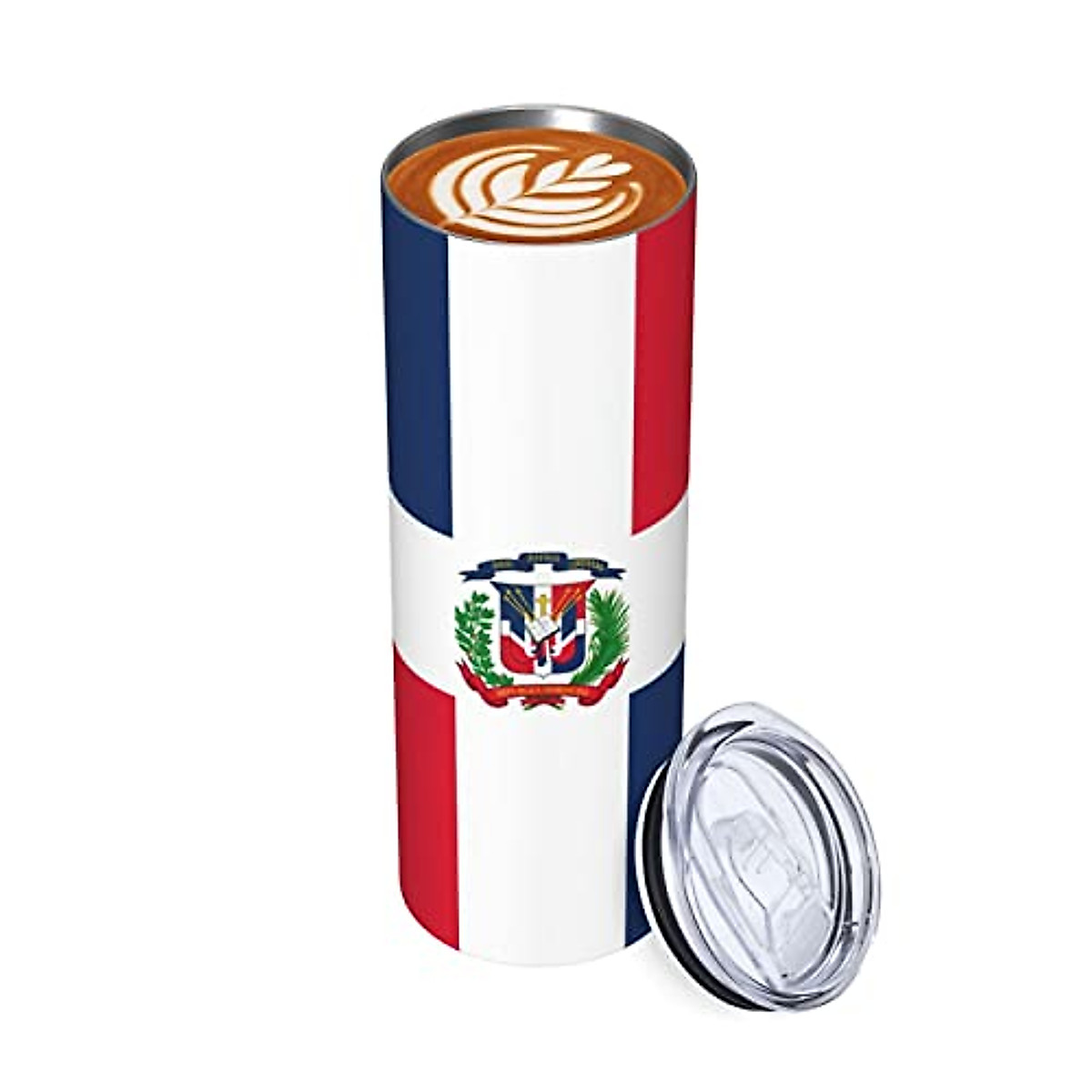 Stainless Steel Skinny Tumbler Dominican Republic Flag Travel Cup 20 Oz Double Wall Slim Insulated Coffee Mug With Splash Proof Lid & Straw & Cleaning Brush For Home Office