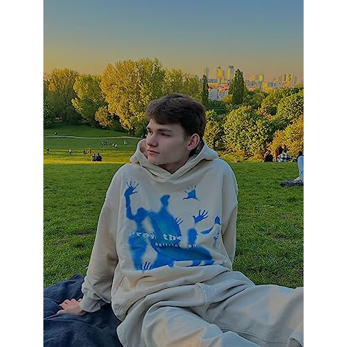 Aelfric Eden Mens Vintage Bone Printed Hoodie Sweatshirt Casual Oversized Long Sleeve Streetwear Hiphop Hooded Pullover