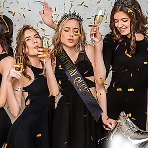 Birthday Queen Sash & Crystal Tiara Kit, Didder Rhinestones Crown Glitter Birthday Sash Birthday Crowns for Women Girls Birthday Tiaras for Women Hair Accessories for Prom Party Gift (Black)