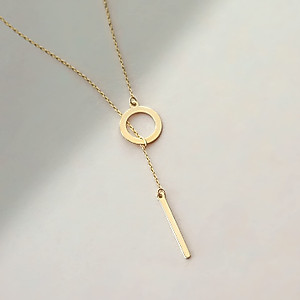 GELIN 14k Solid Gold Bar Y-Necklace for Women